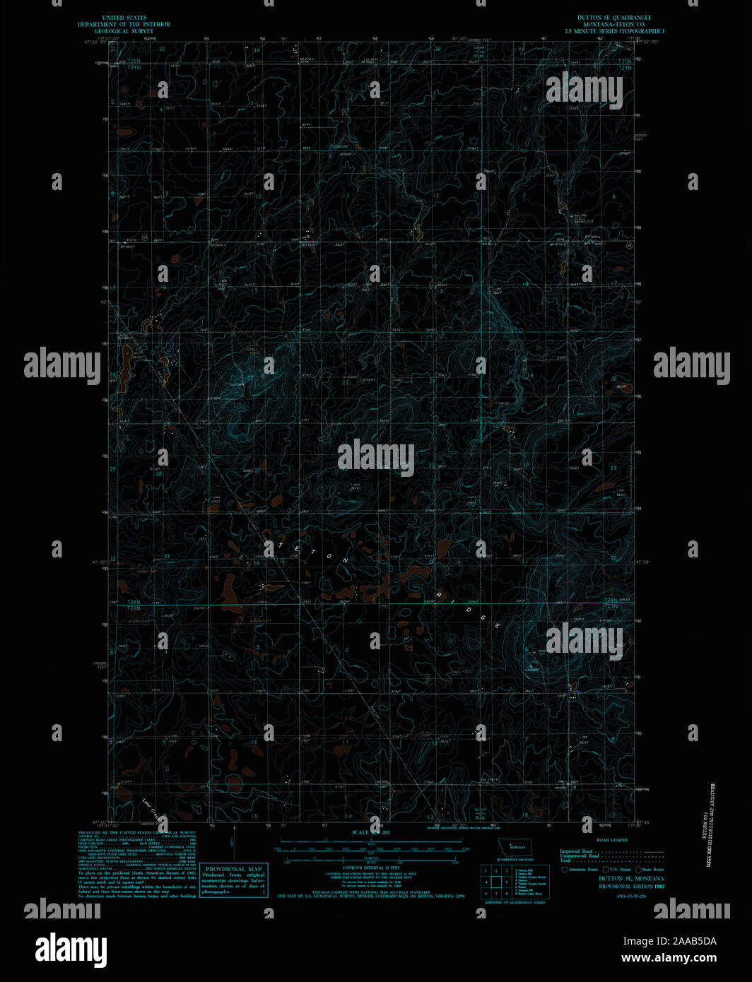 USGS TOPO Map Montana MT Dutton SE 263527 1987 24000 Inverted ...