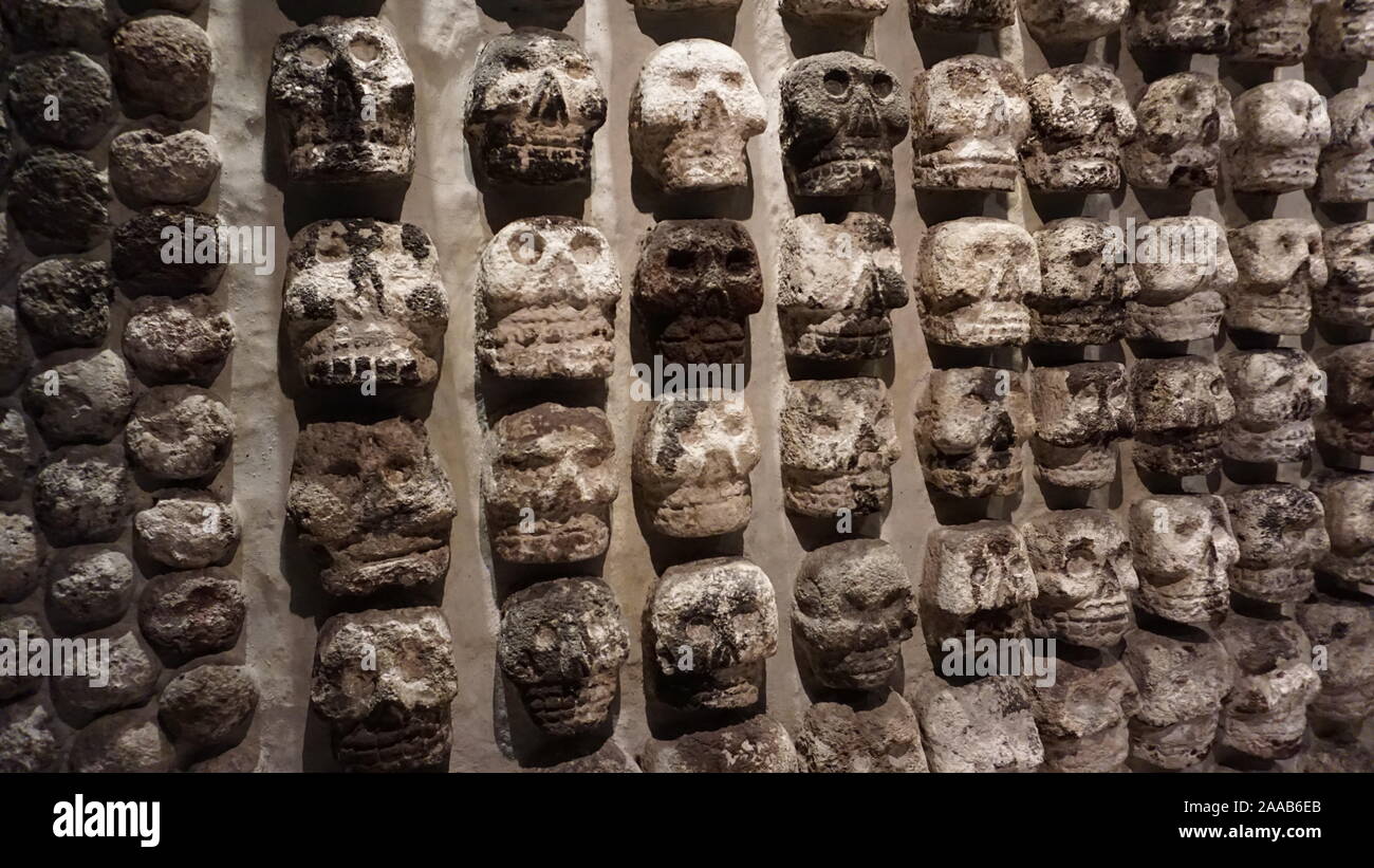 Excavated Tzompantli, other wise known as ancient Aztec skull rack or ...