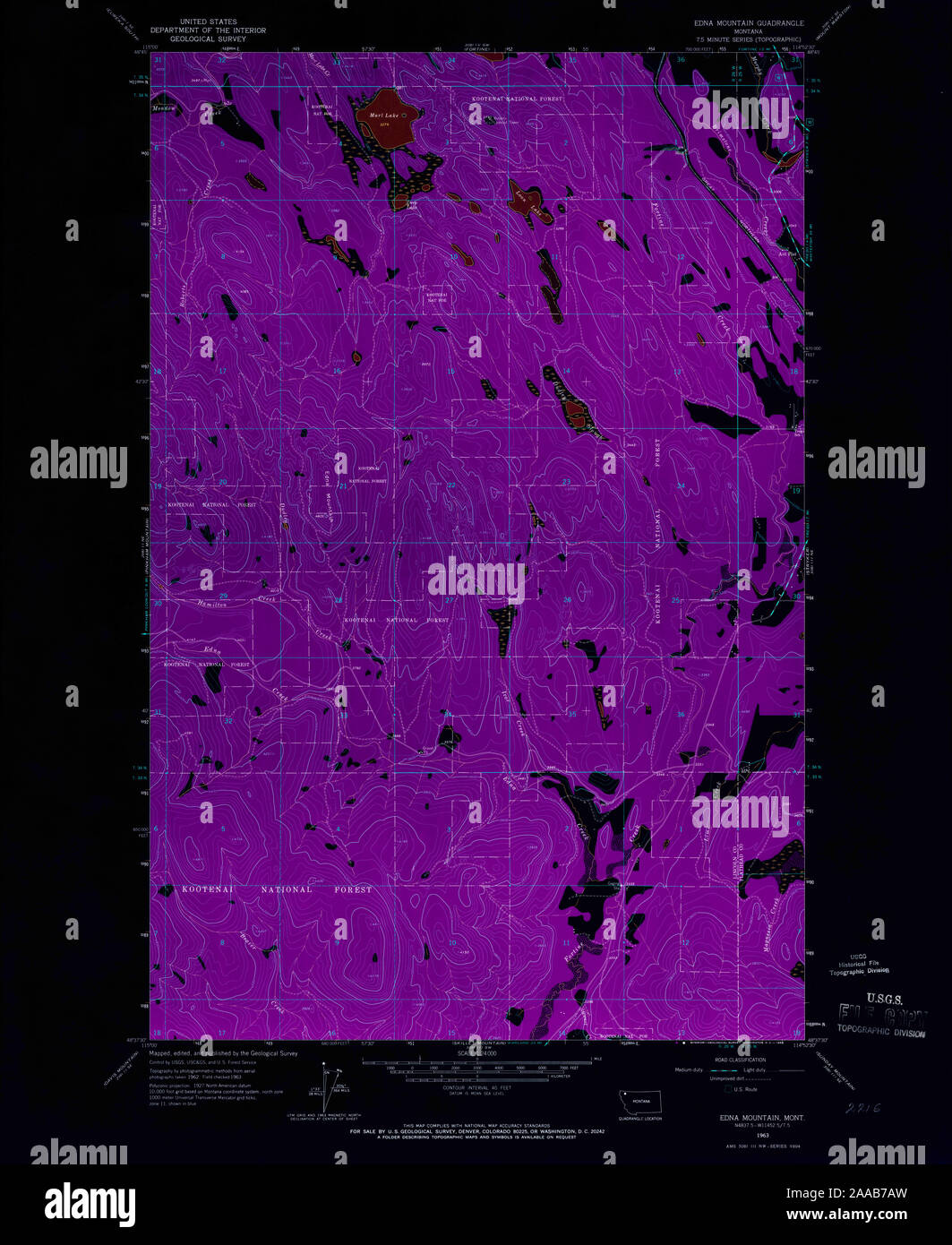 USGS TOPO Map Montana MT Edna Mountain 263566 1963 24000 Inverted ...