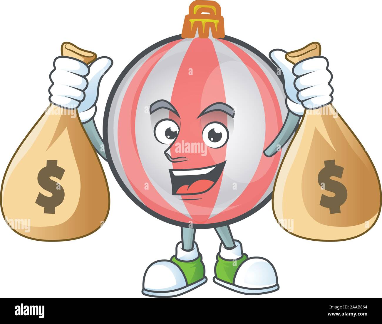 Cartoon christmas ball isolated with character holding money bag Stock ...