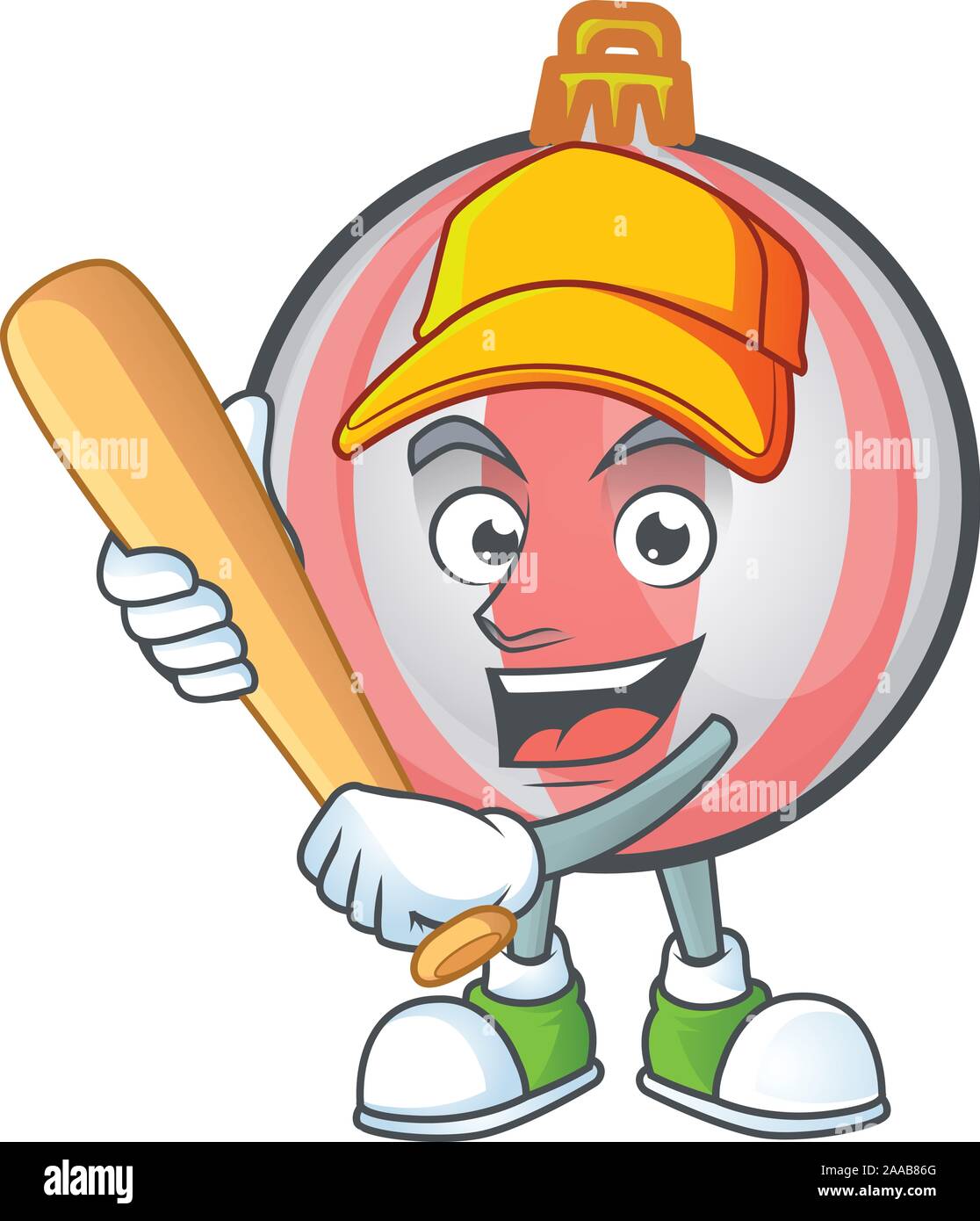 Cartoon christmas ball isolated with character playing baseball Stock ...
