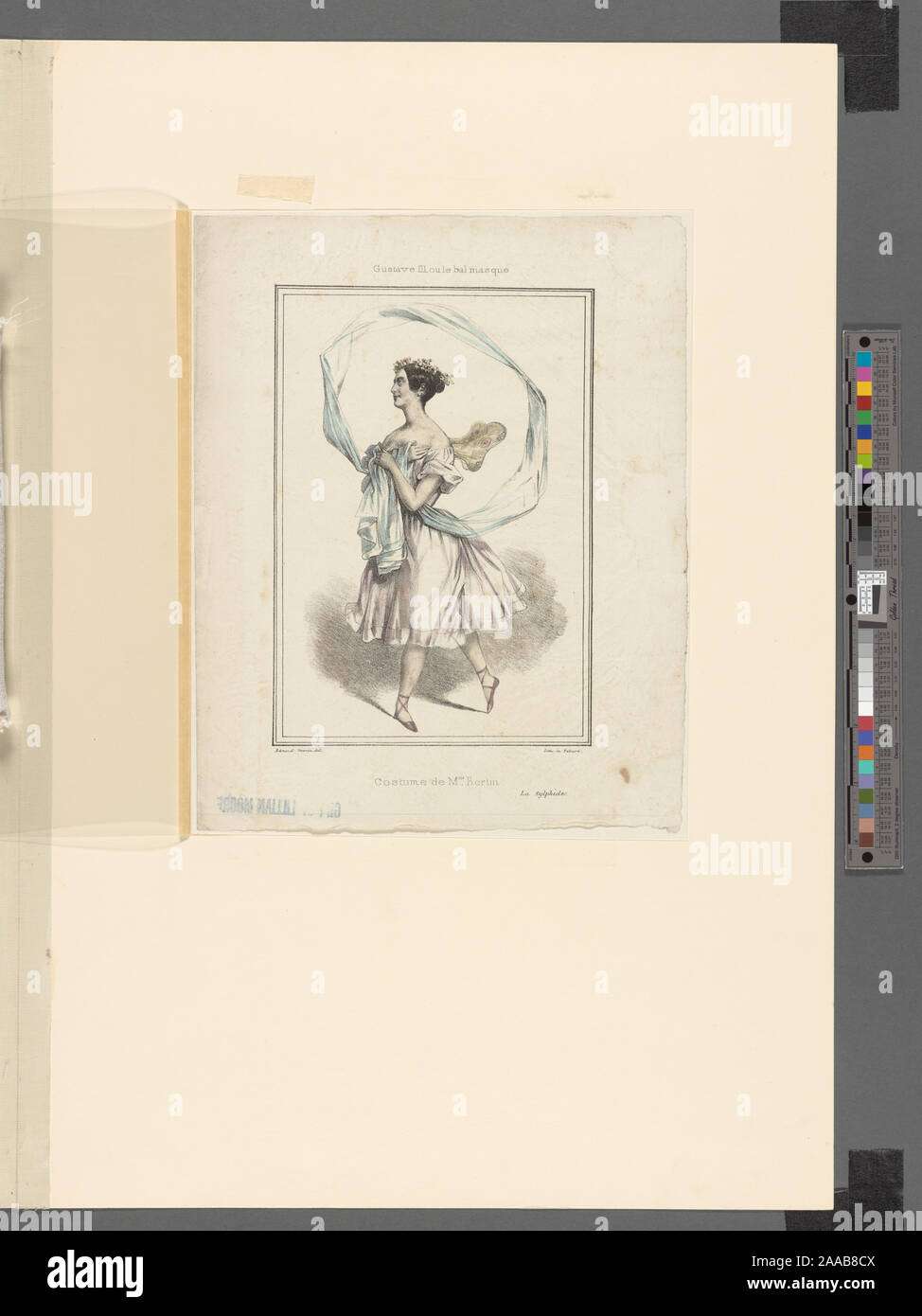 Full-length, facing left. Wearing the costume of the sylph, wings ...