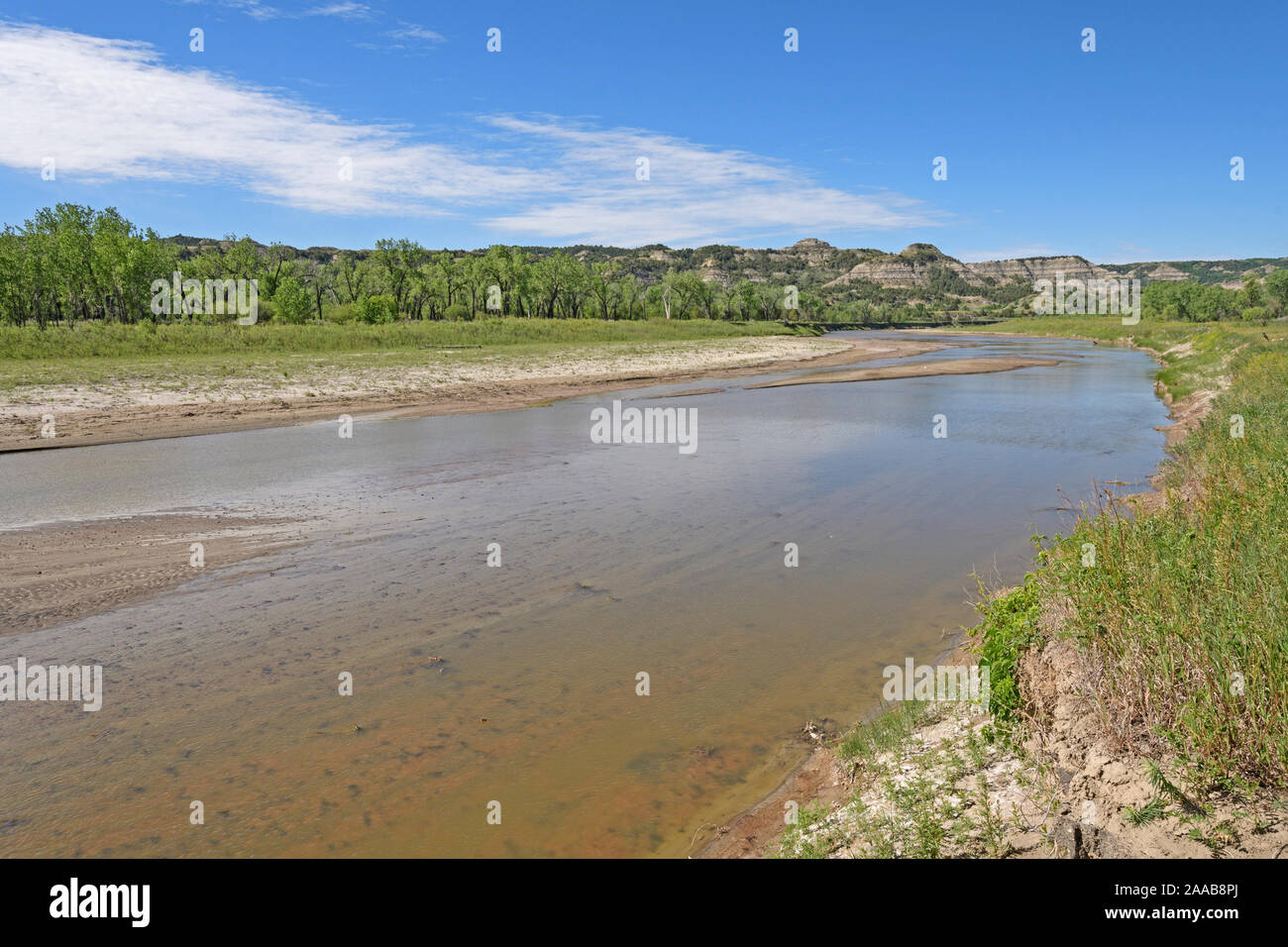Shallow Bend in a Badlands River in Theodore Roosevelt National Park in ...