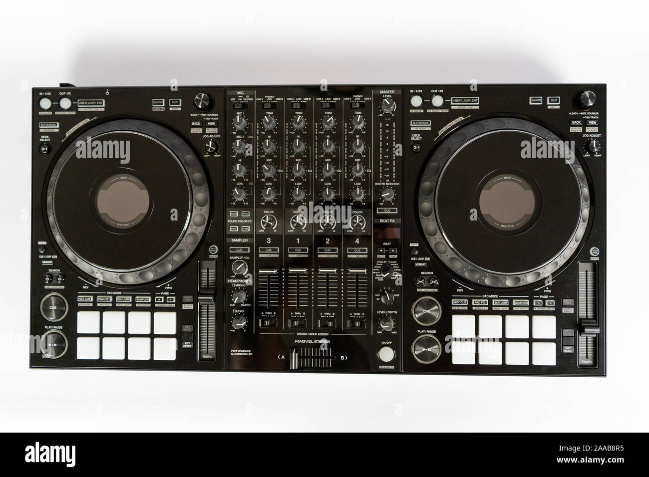 Black modern audio DJ controller Top view Stock Photo - Alamy