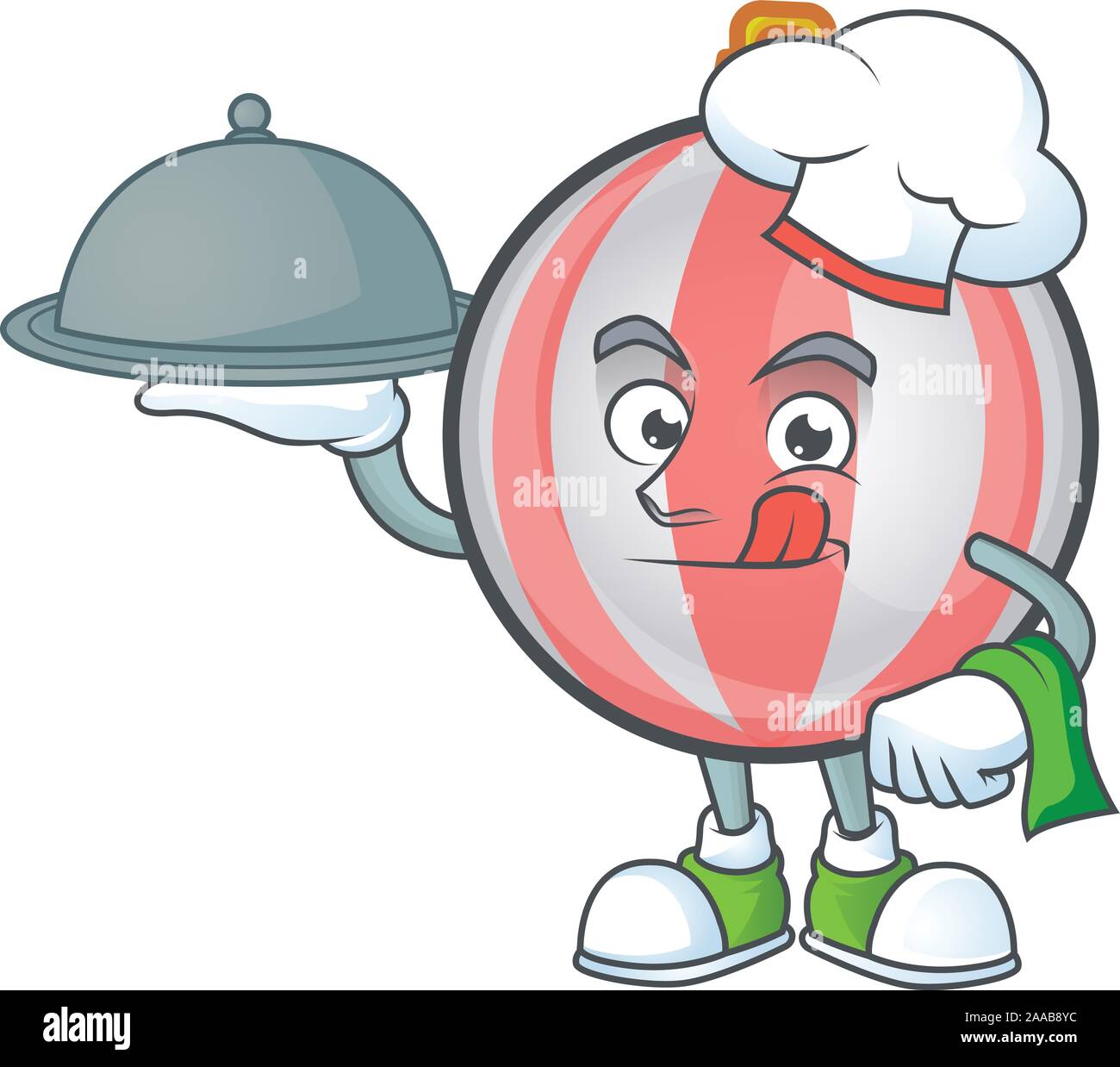 Mascot a chef holding food in cartoon christmas ball Stock Vector Image ...
