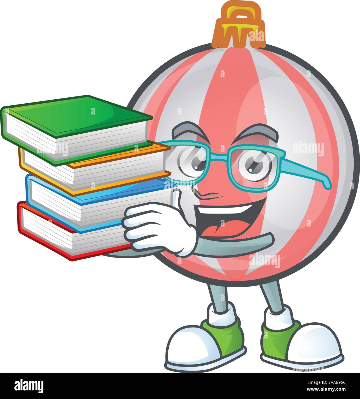 Christmas ball in the cartoon character student bring book Stock Vector ...