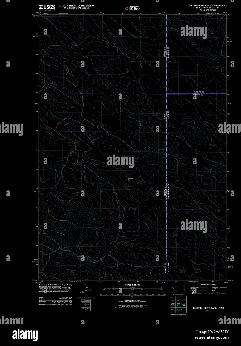 USGS TOPO Map Montana MT Elkhorn Creek East 20110525 TM Inverted ...