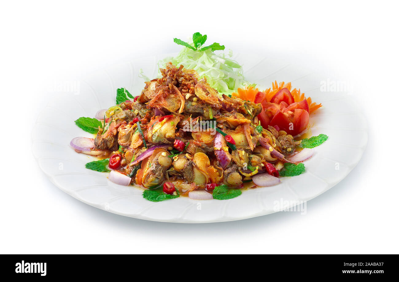 Cockles Spicy Salad (Clams) with Thai Herbs in Chili oil Paste ontop ...