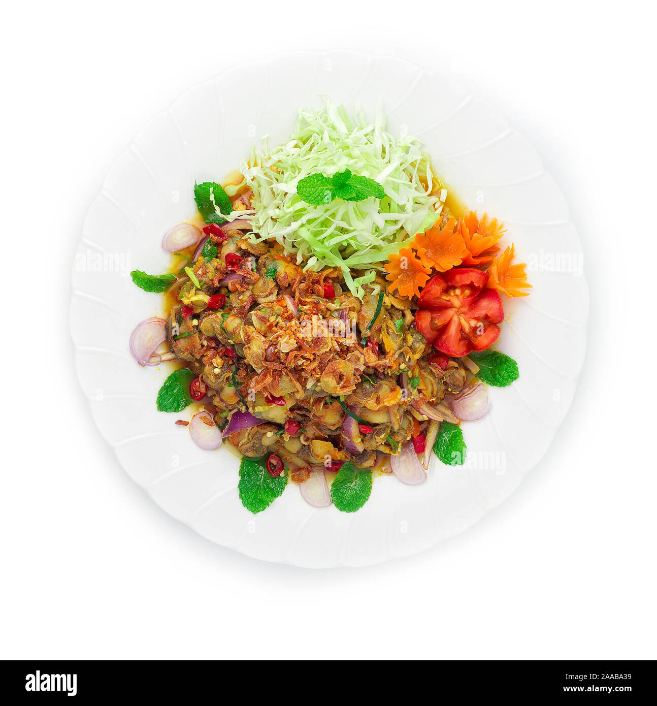 Cockles Spicy Salad (Clams) with Thai Herbs in Chili oil Paste ontop ...