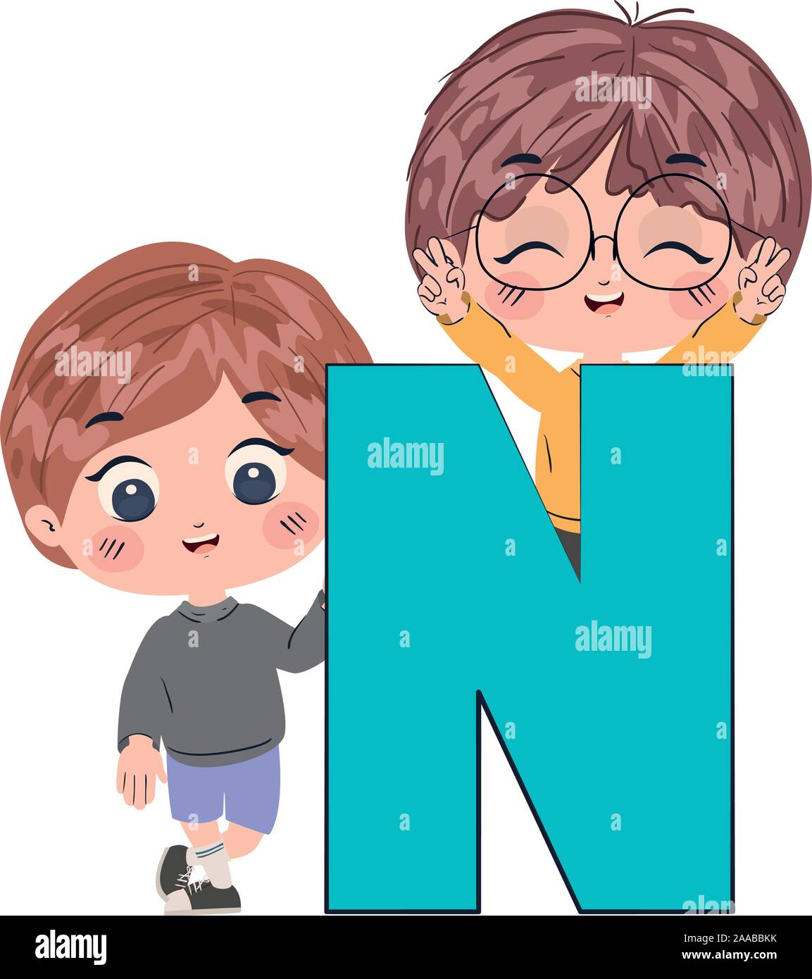 Isolated boys cartoons with alphabet letter vector design Stock Vector ...