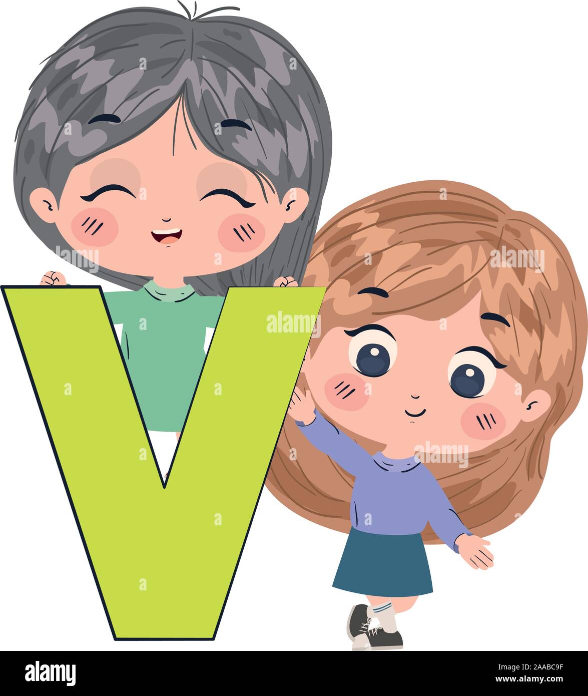 Isolated girls cartoons with alphabet letter vector design Stock Vector ...