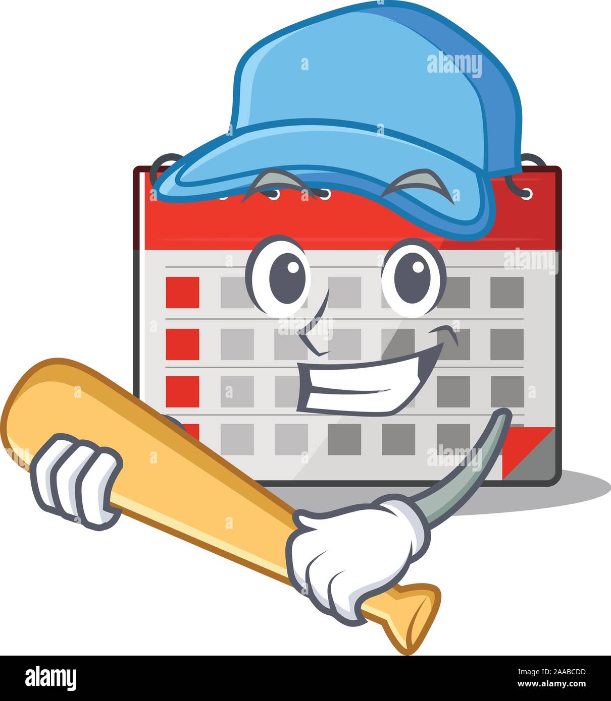 Calendar cartoon with in playing baseball happy character Stock Vector ...