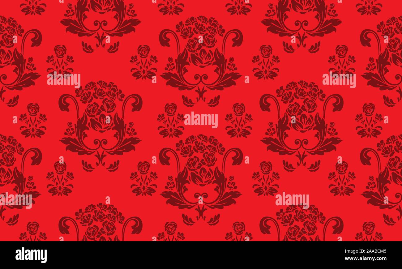 Bright red seamless pattern background with motif art dark red flower ...