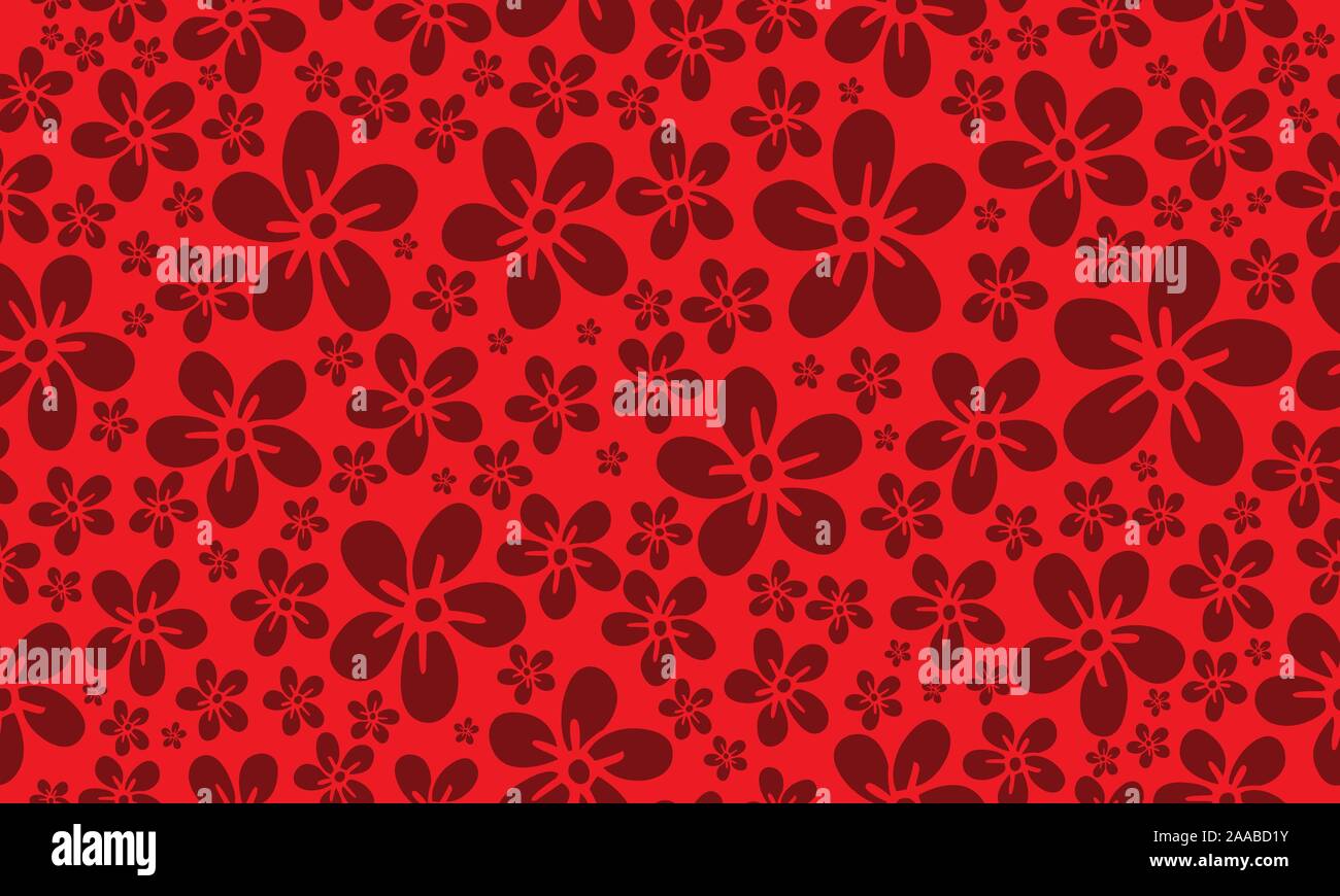 Cute floral pattern background, plant drawing dark red flower Stock ...