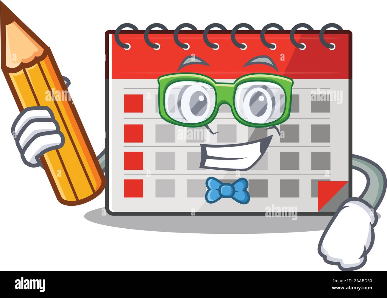 Character calendar isolated with in cartoon student holding pencil ...