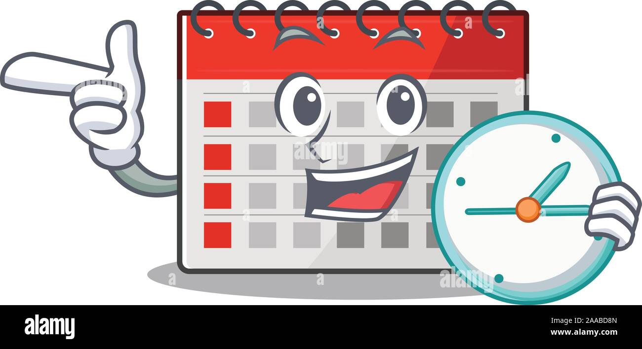 Character calendar isolated with in cartoon with bring clock Stock ...