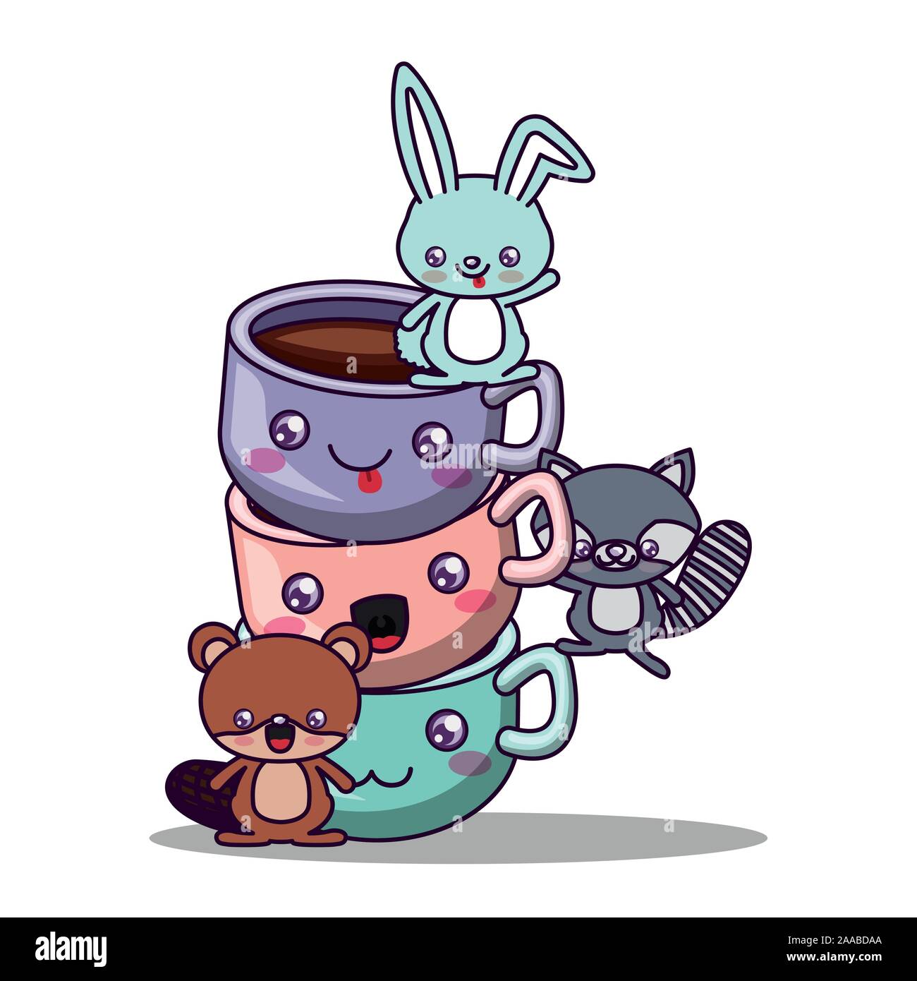 Kawaii rabbit beaver and raccoon cartoon vector design Stock Vector ...