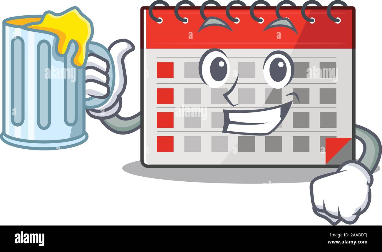 Calendar cartoon with in mascot shape holding juice Stock Vector Image ...