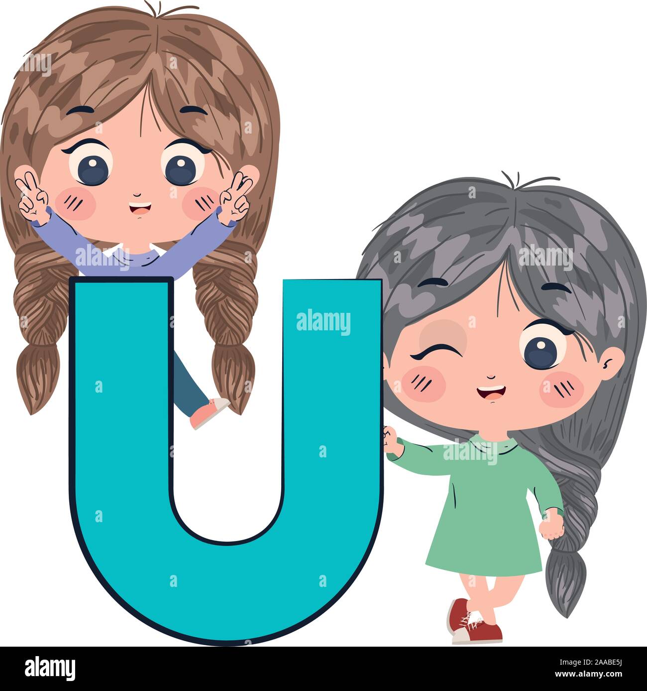 Isolated girls cartoons with alphabet letter vector design Stock Vector ...