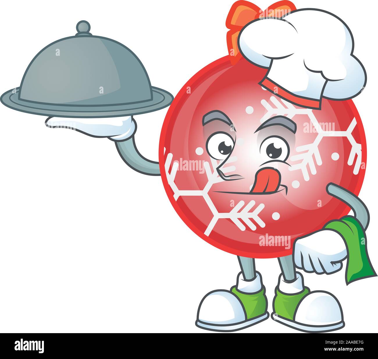 Chef holding food mascot in cartoon red christmas ball Stock Vector ...