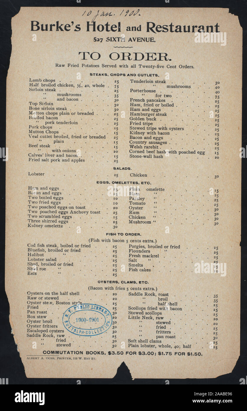 ALL PRICES INCLUDED; DAILY MENU [held by] BURKE'S HOTEL & RESTAURANT ...