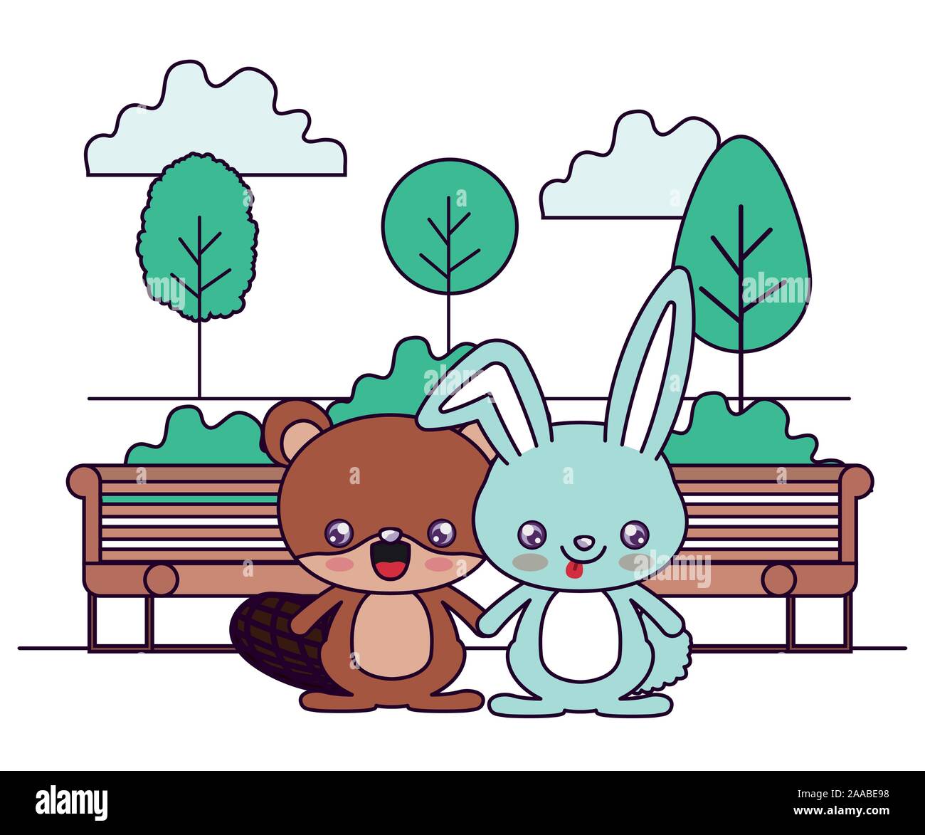 Kawaii beaver and rabbit cartoon vector design Stock Vector Image & Art ...