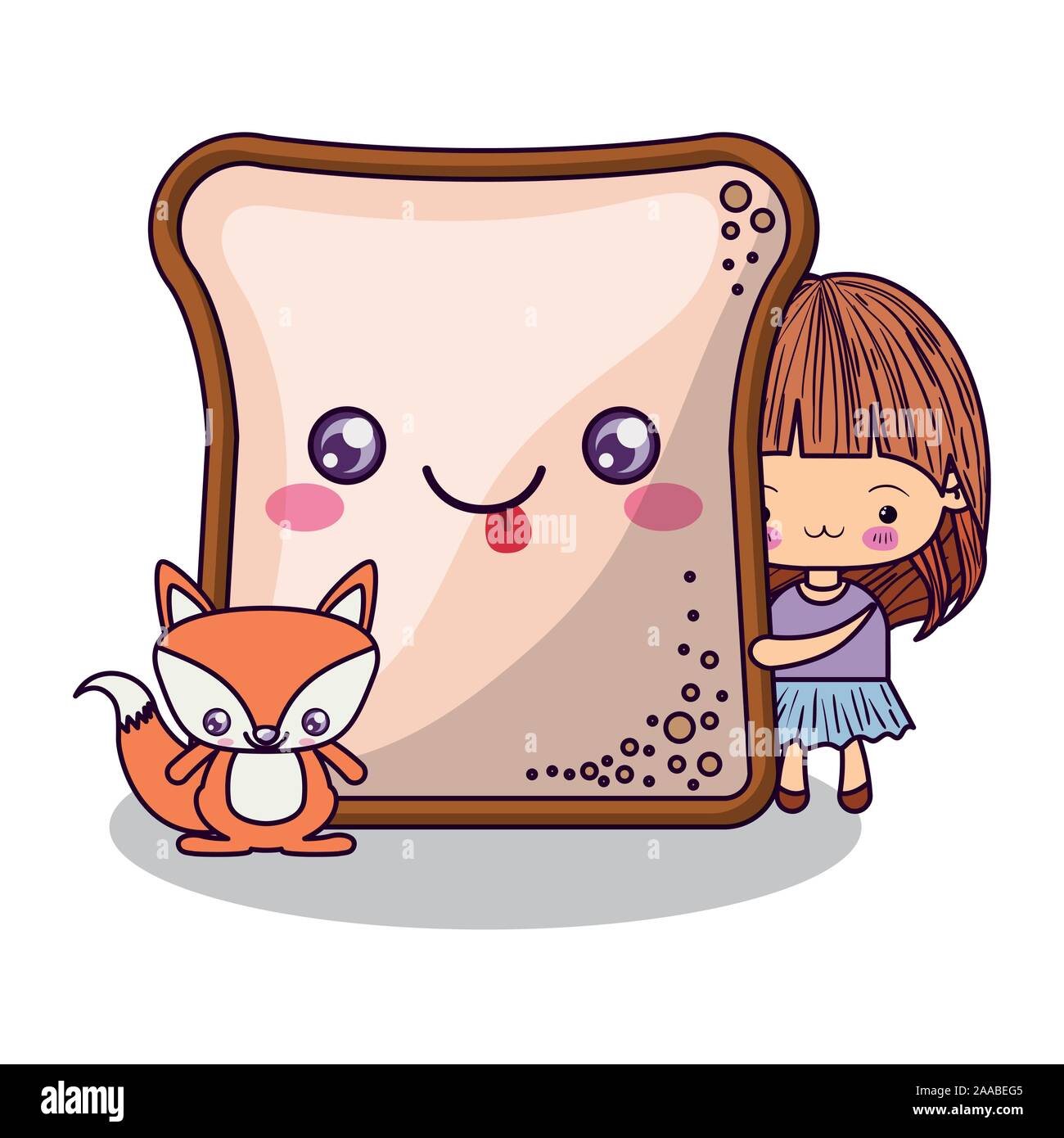 Kawaii girl bread and fox cartoon vector design Stock Vector Image ...