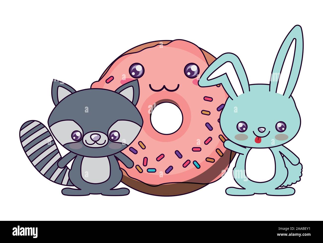 Kawaii rabbit and raccoon cartoon vector design Stock Vector Image ...