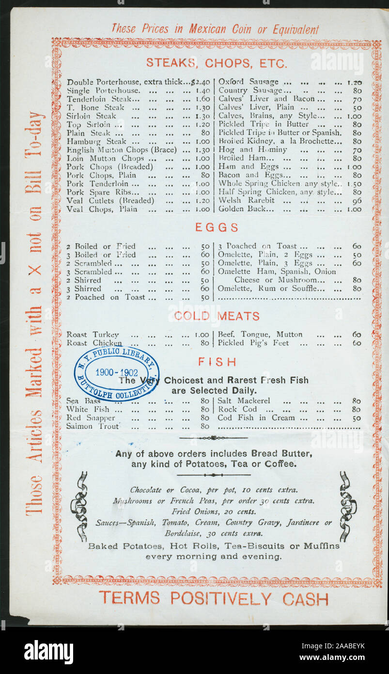 PRICES IN MEXICAN COIN OR EQUIVALENT; DAILY MENU [held by] ENGLISH ...