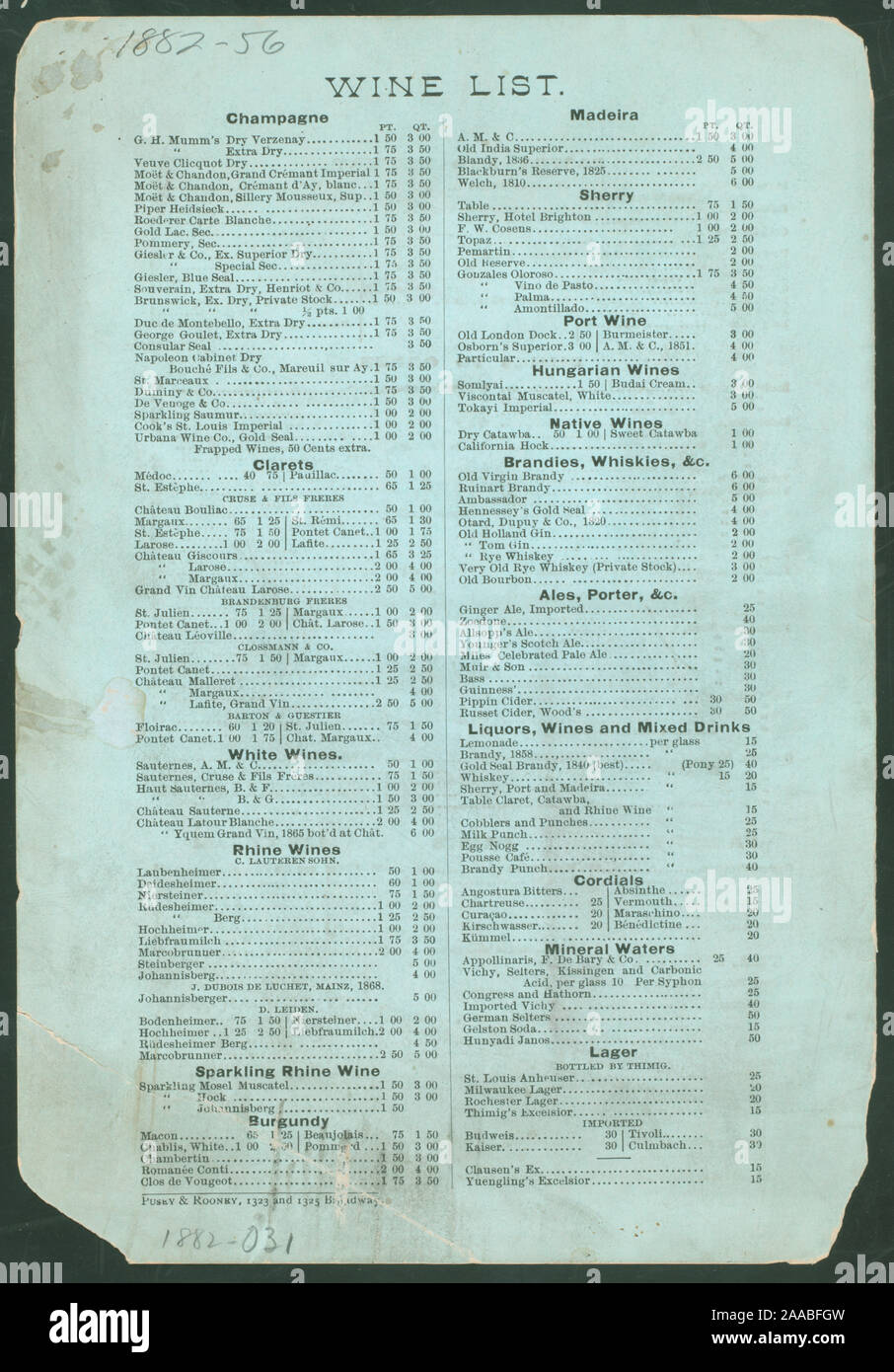 INCLUDES WINE LIST; DAILY MENU [held by] JAS. II. BRESLIN & BRO'S ...