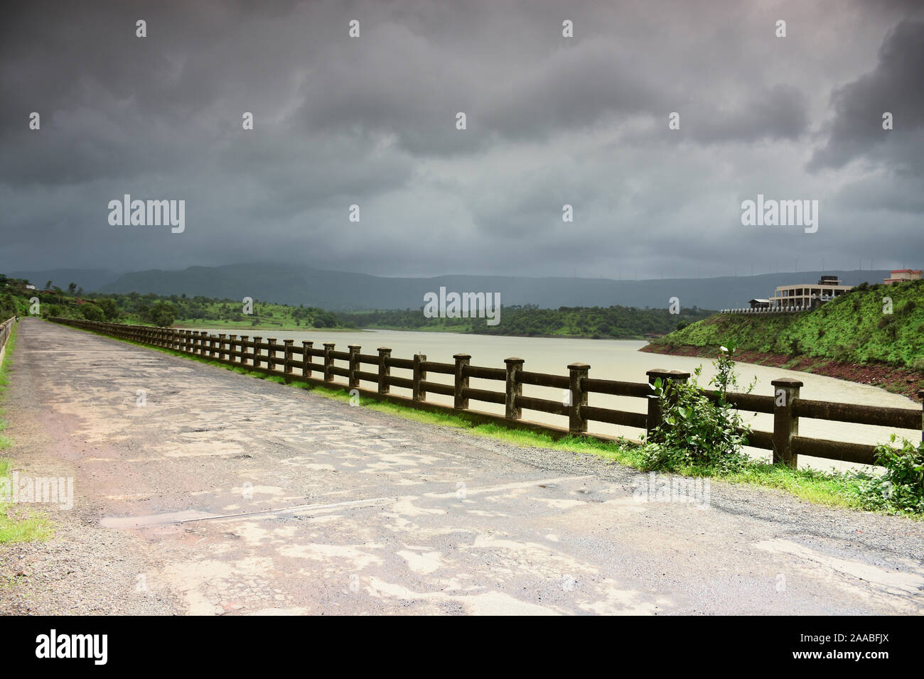 Road alongside Khandi Lake, Kanhe, Maval, Maharastra, India Stock Photo ...