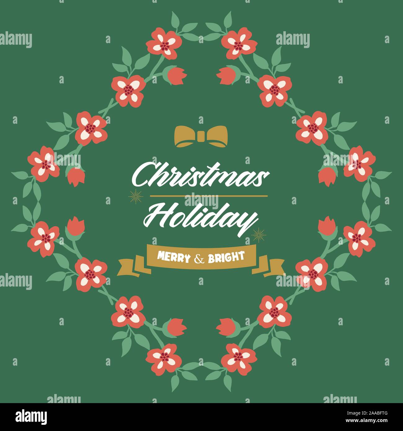 Poster text of christmas holiday, with unique leaf flower frame ...