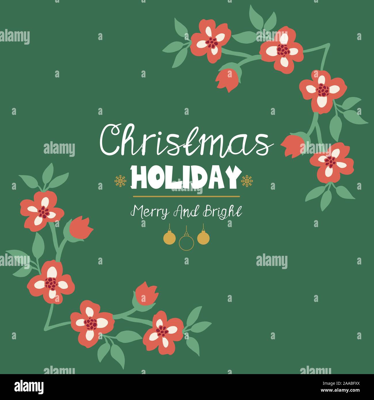 Poster text of christmas holiday, with unique leaf flower frame ...
