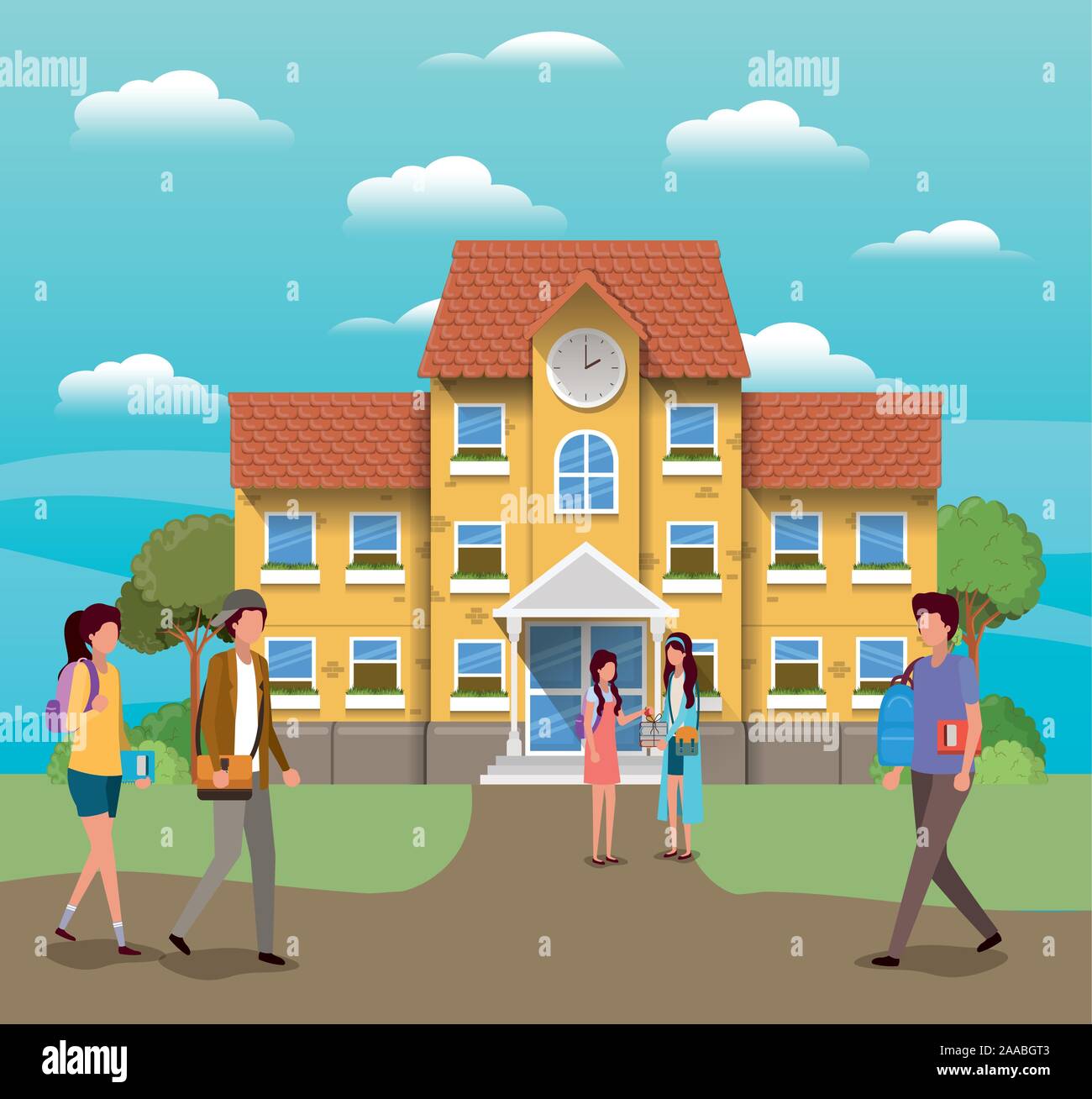School building and students vector design Stock Vector Image & Art - Alamy