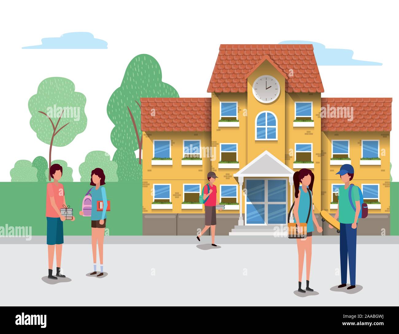 School building and students vector design Stock Vector Image & Art - Alamy