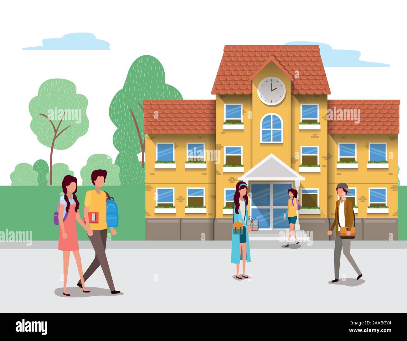 School building and students vector design Stock Vector Image & Art - Alamy