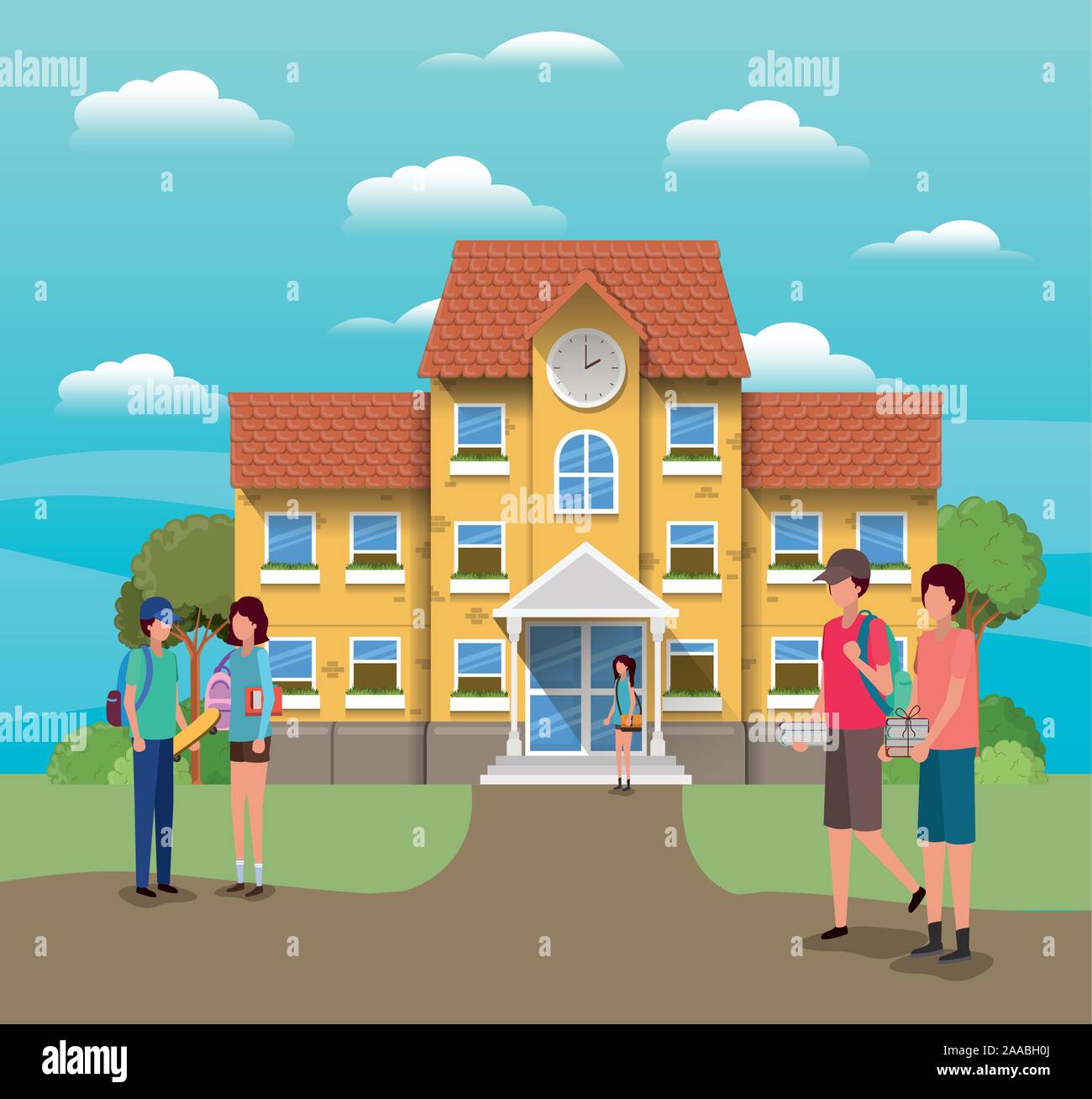 School building and students vector design Stock Vector Image & Art - Alamy