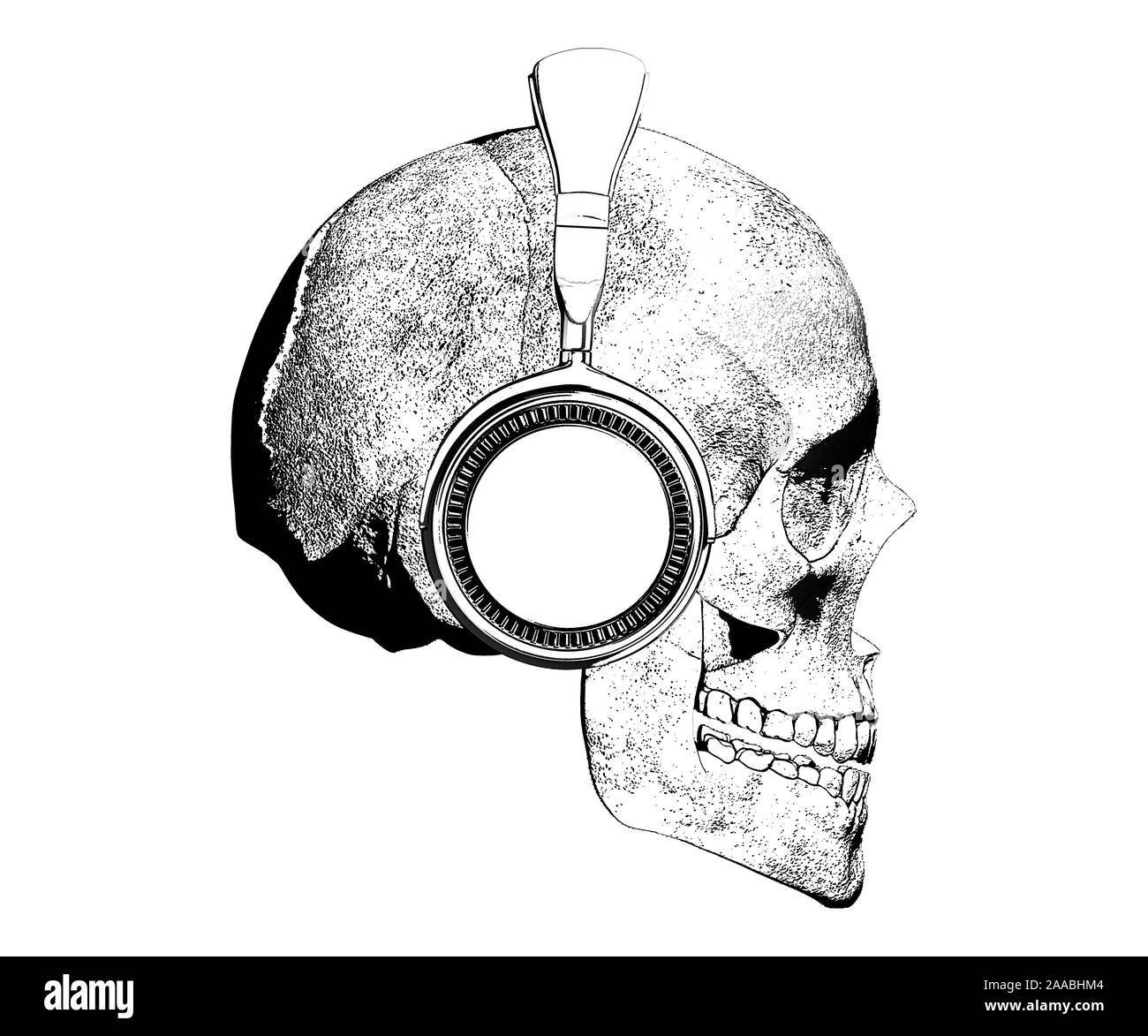Skull with headphones isolated in black background 3d render Stock ...