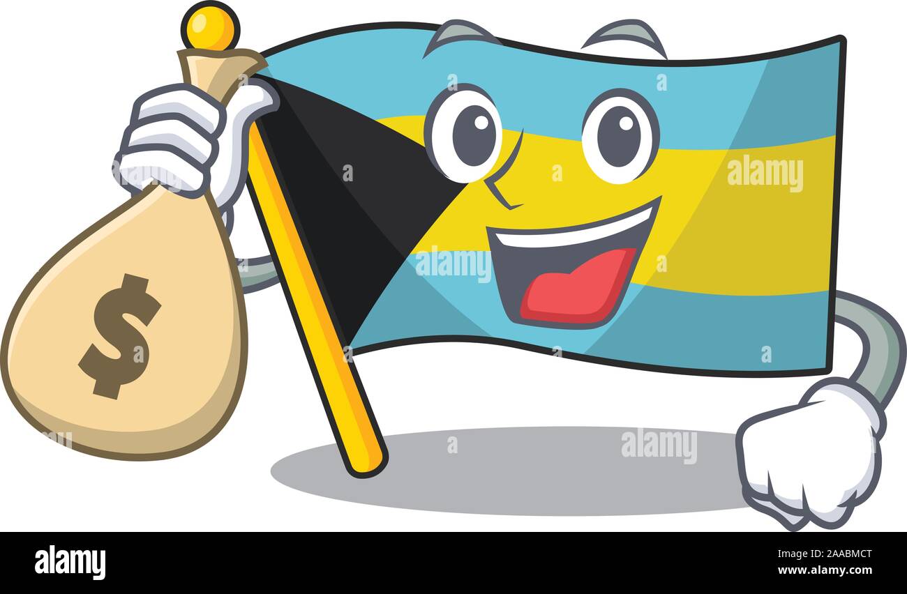 Flag bahamas cartoon with in holding money bag character Stock Vector ...