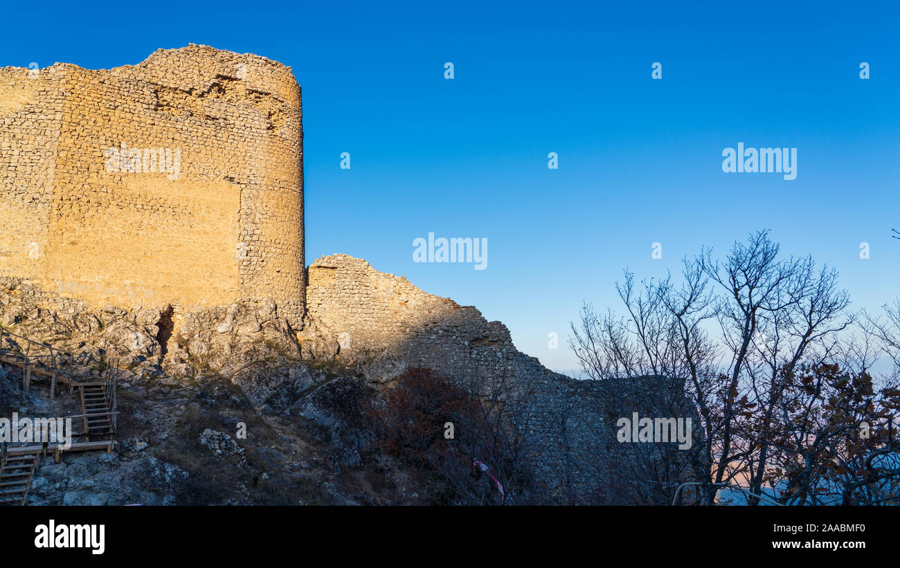 Remains of ancient fortress of Chirag Gala on top of the mountain ...