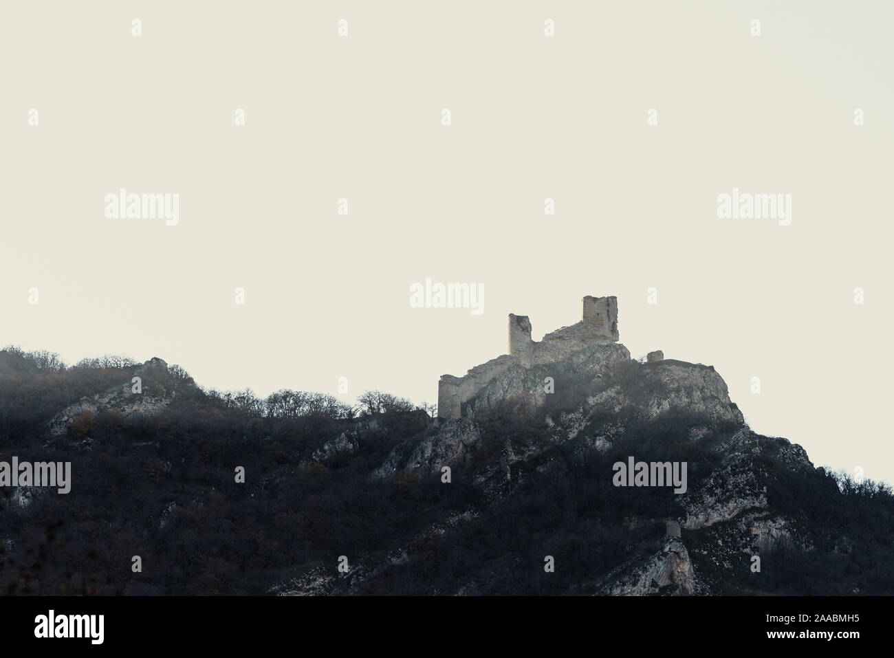 View of ancient fortress of Chirag Gala on top of the mountain, located ...