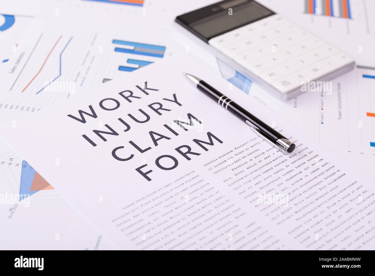 work injury claim form concept, documents on the desktop Stock Photo ...