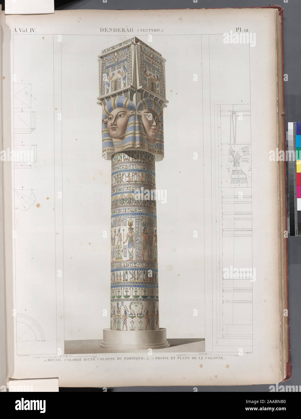 Denderah [Dandara] (Tentyris). 1. Détail colorié d'une colonne du ...