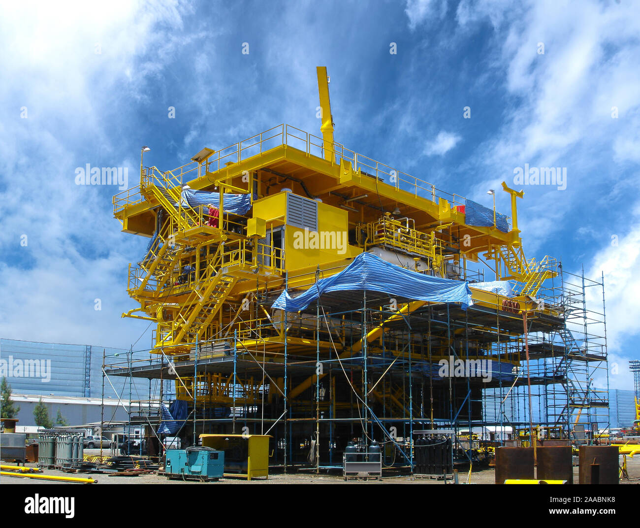 Offshore oil rig platform during construction site in the harbor yard ...
