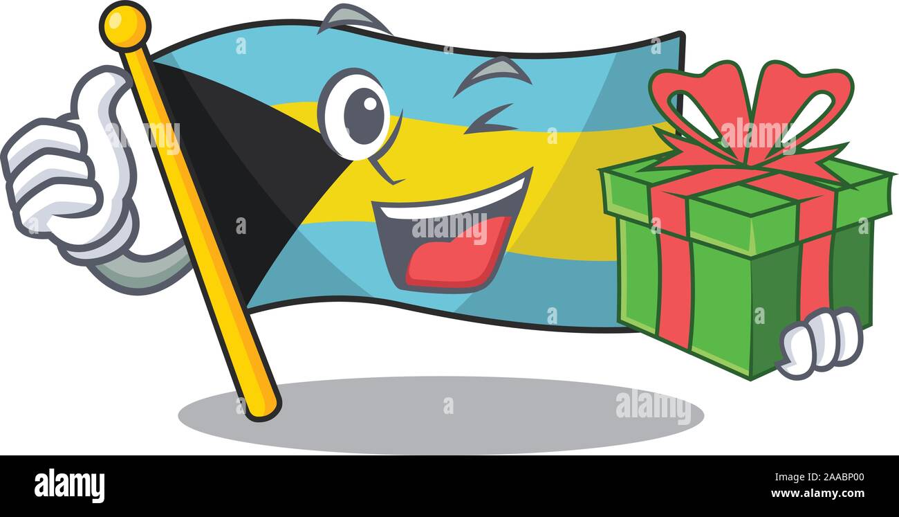 Flag bahamas cartoon with in holding gift character Stock Vector Image ...