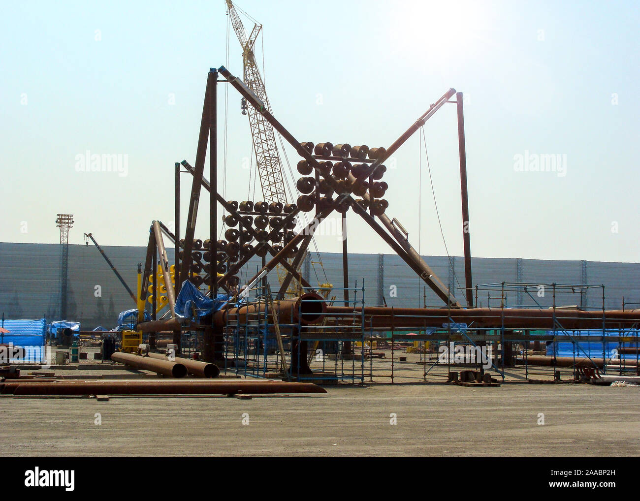 Oil rig platform during construction site in the harbor yard and ...