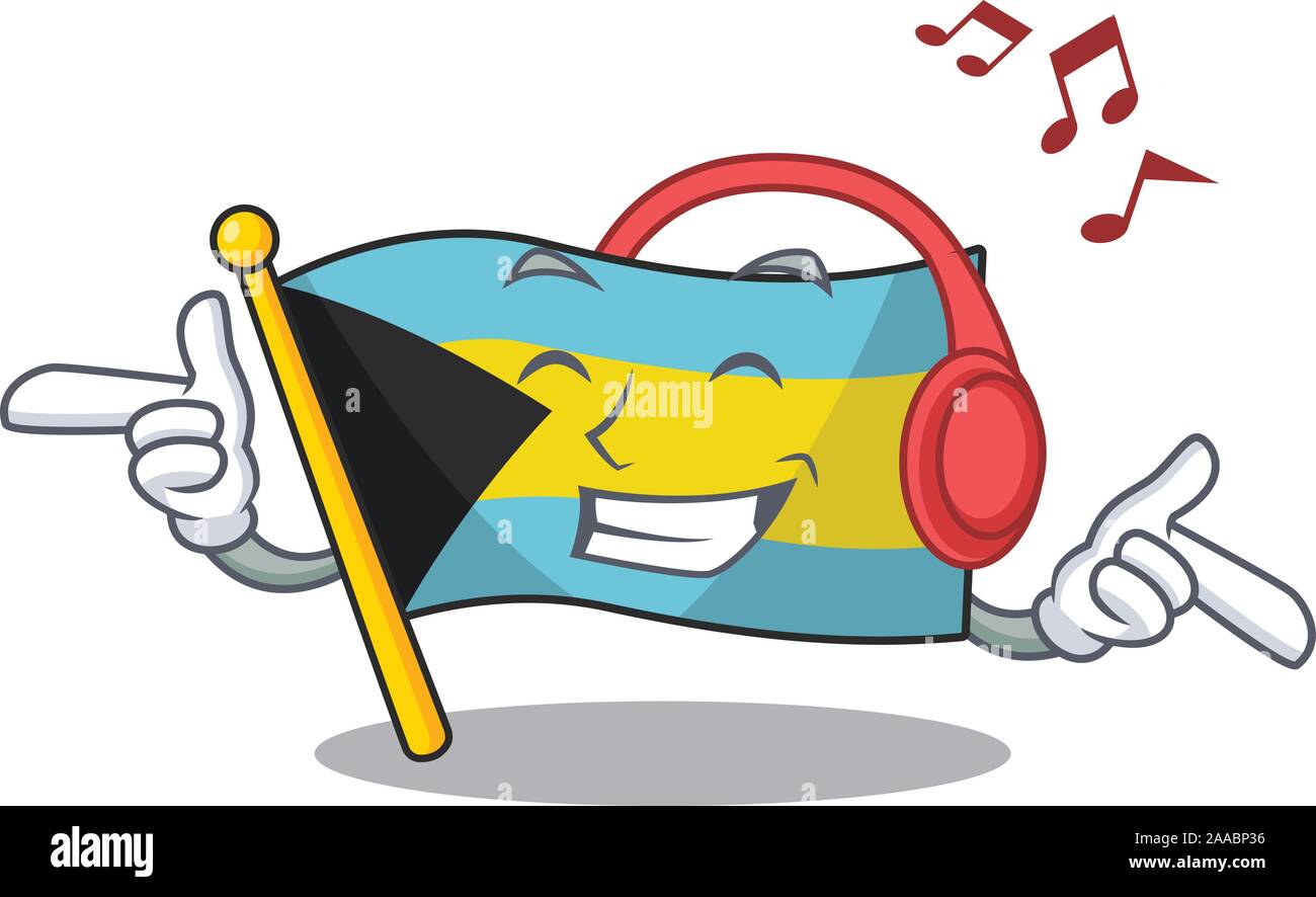 Flag bahamas cartoon with in listening music character Stock Vector ...