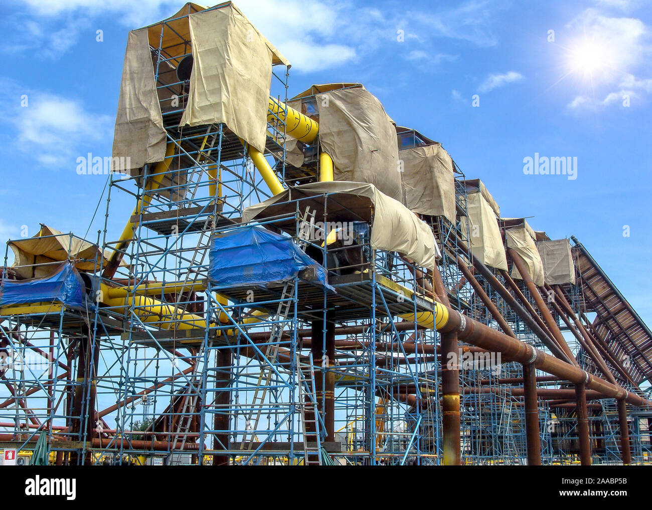 Oil rig platform during construction site in the harbor yard and ...