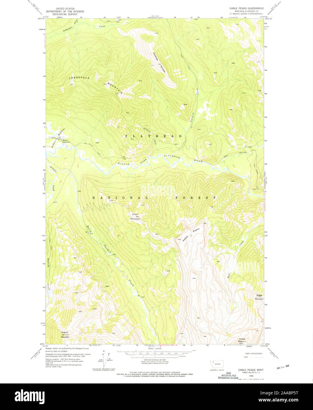 USGS TOPO Map Montana MT Gable Peaks 263938 1958 24000 Restoration ...