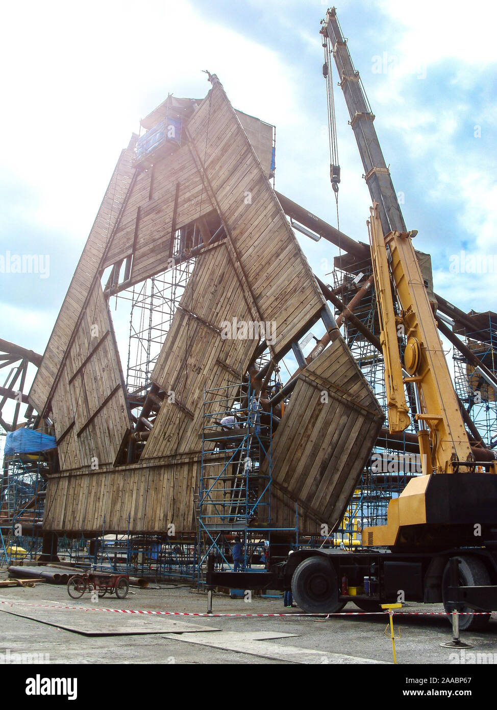 Oil rig platform during construction site in the harbor yard and ...